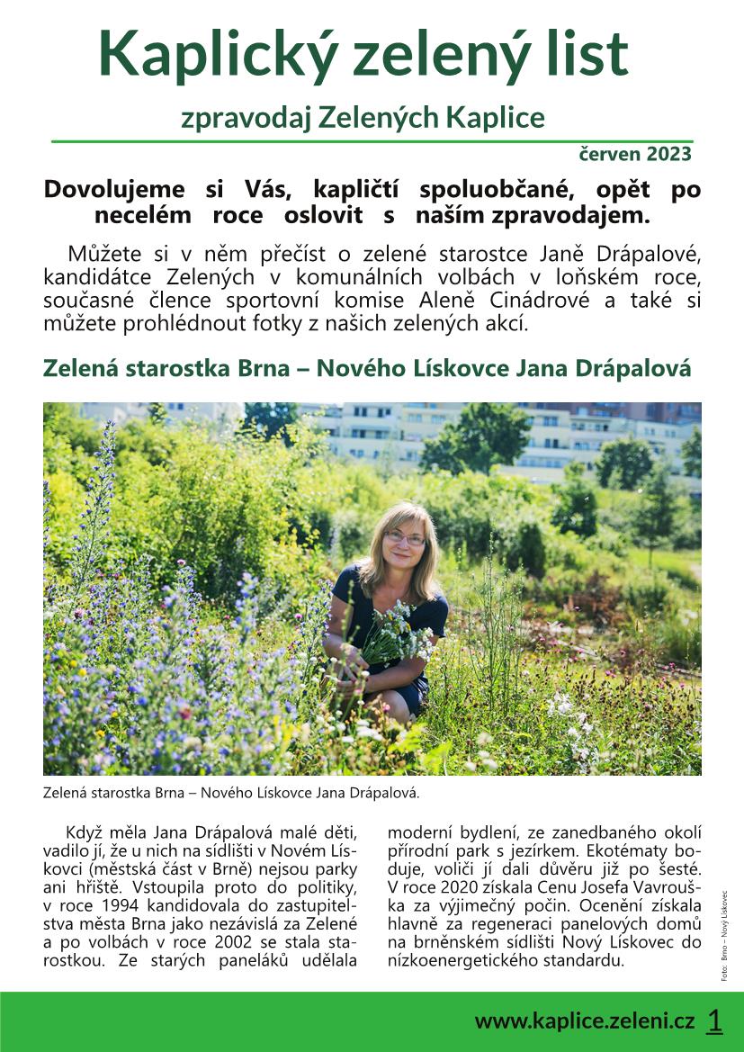 Kaplický zelený list – červen 2023 | Strana zelených Kaplice